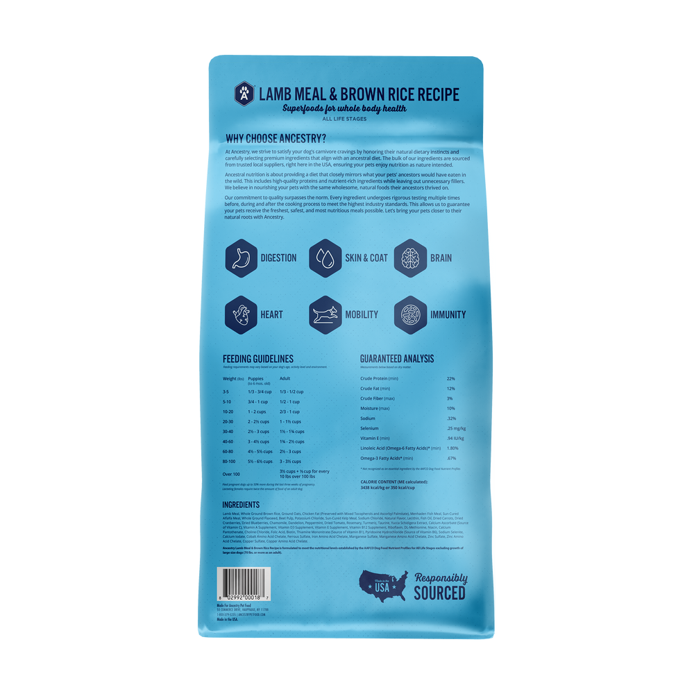Ancestry Lamb Meal & Rice Dog Food | Complete Care | Health Extension